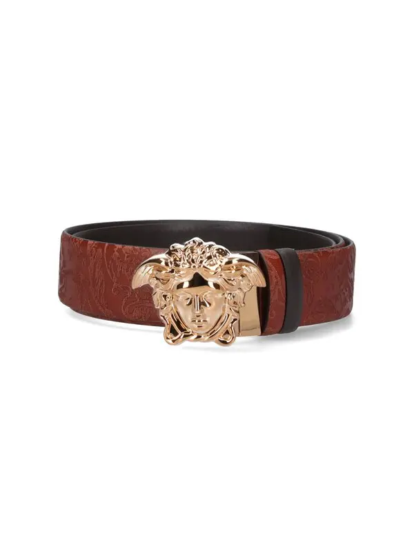Versace Calf Leather Belt With Medusa Buckle - Brown