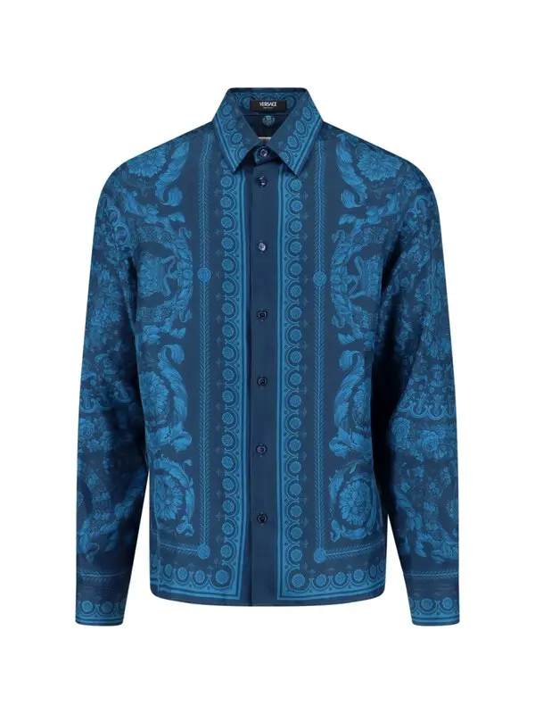 Versace 100% Silk Printed Shirt - Blue