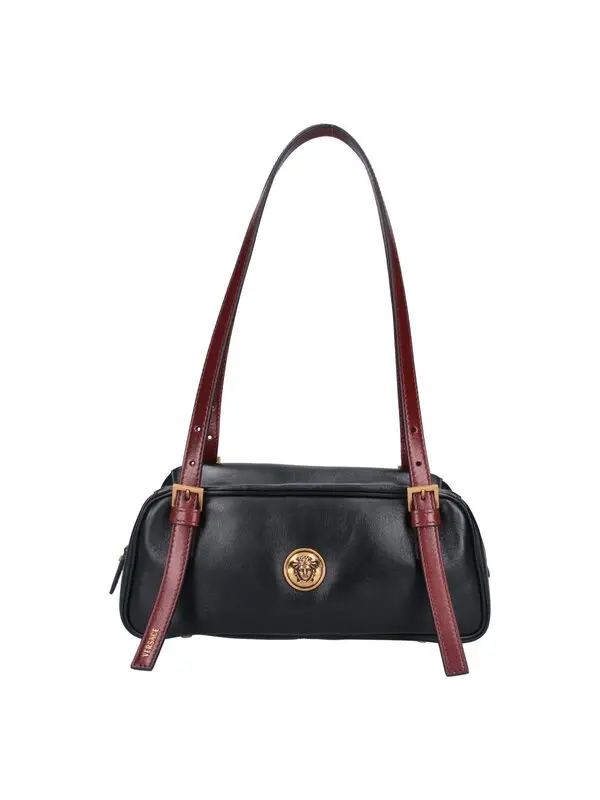 Versace Lamb Leather Shoulder Bag With Calf Leather Trim - Black