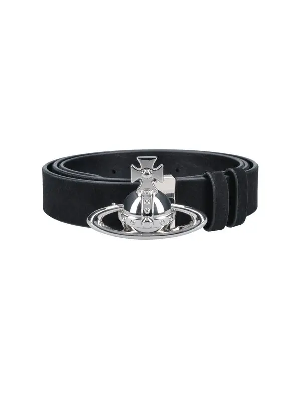 VIVIENNE WESTWOOD Calf Leather Belt With Orb Buckle - Black