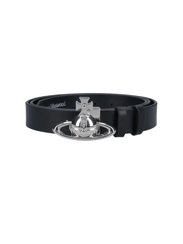 VIVIENNE WESTWOOD Calf Leather Belt With Orb Buckle - Black