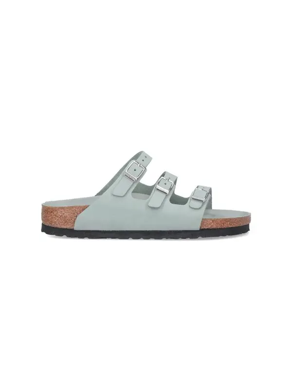 BIRKENSTOCK Nubuck Leather Sandals With Adjustable Straps - Green