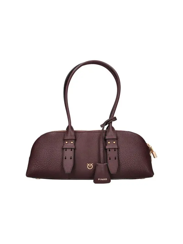 Pinko Leather Shoulder Bag With Gold Tone Clasp - Brown