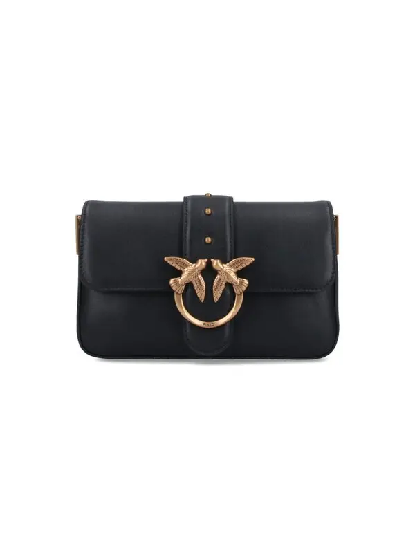 Pinko Premium Leather Handbag With Gold Tone Buckle - Black