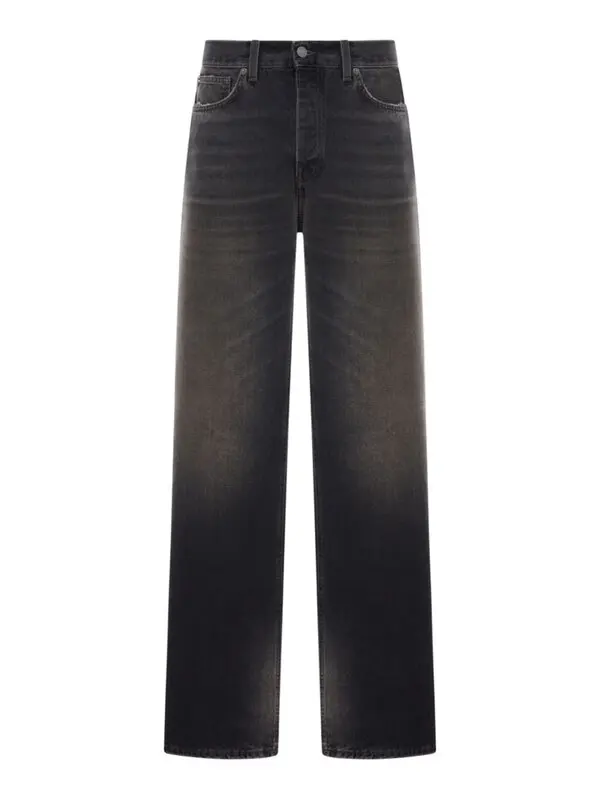 HAIKURE Classic Straight Leg Jeans With Five Pockets And Leather Logo Patch - Black