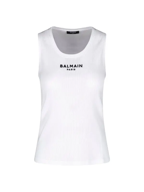 Balmain Ribbed Cotton Tank Top - White