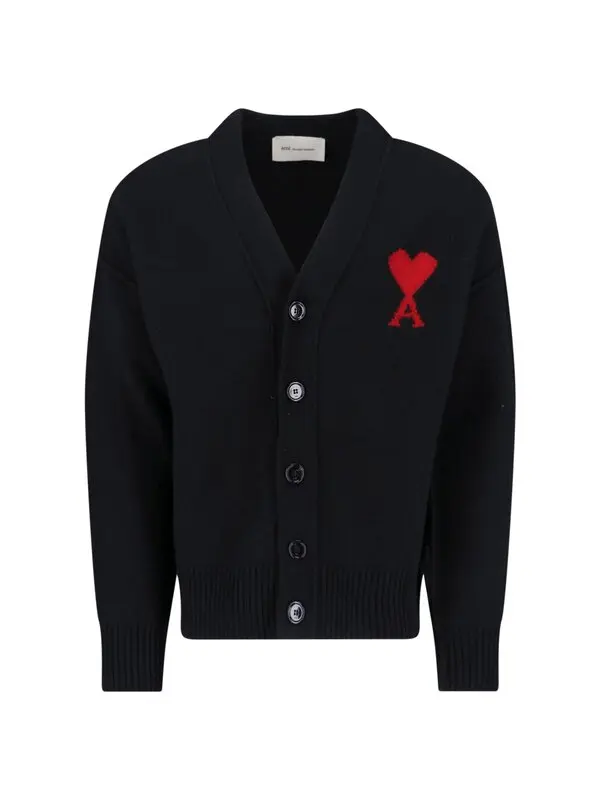 AMI Paris 100% Wool Sweater With Horn Buttons - Black
