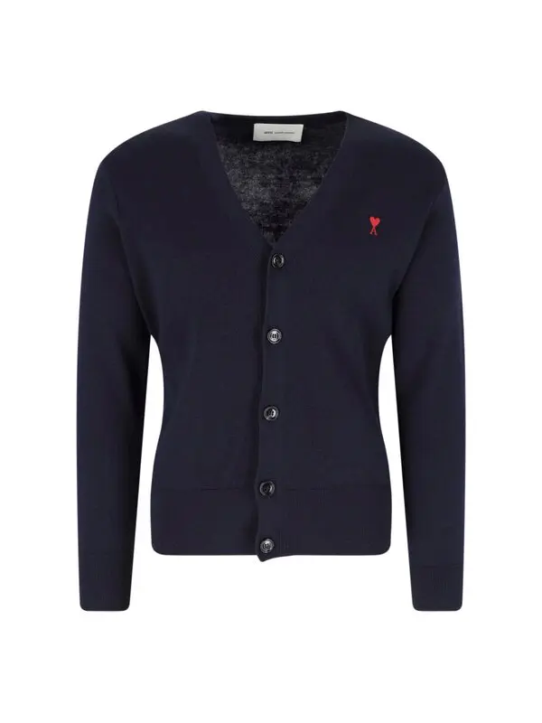 AMI Paris 100% Wool Sweater With Horn Buttons - Blue