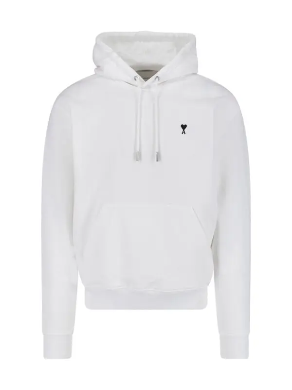 AMI Paris Cotton Hoodie With Kangaroo Pocket - White
