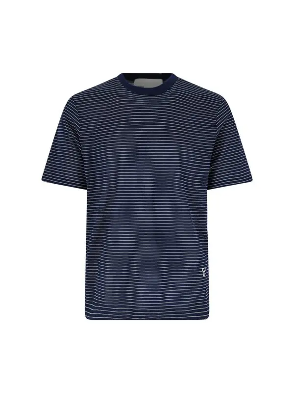 AMI Paris Striped Crew Neck T-shirt - Blue