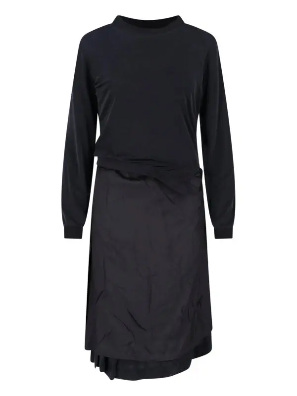 MAISON MARGIELA Draped Long Sleeve Mock Neck Midi Dress - Black