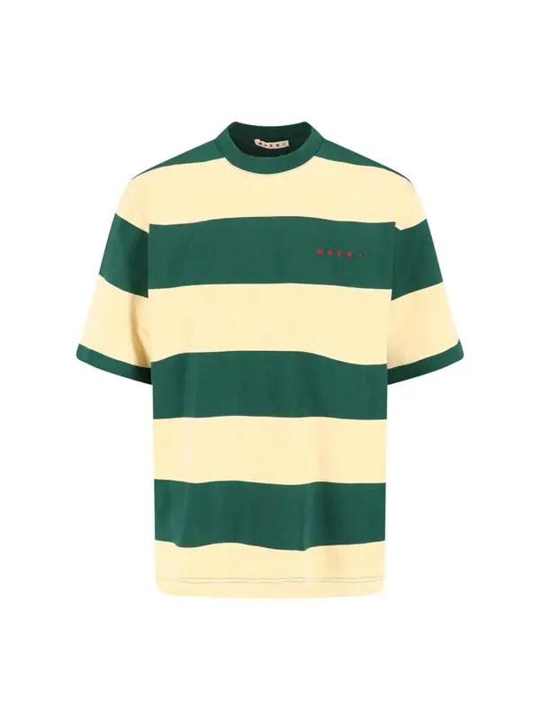 Marni Striped Short-sleeve Mock Neck T-shirt