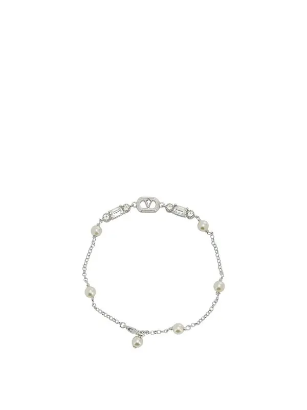 Valentino Garavani Rhodium-plated Ovalette Bracelet With Pearls And Crystals - Silver