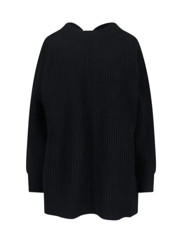 MAISON MARGIELA Ribbed Knit Mock Neck Sweater Dress - Black