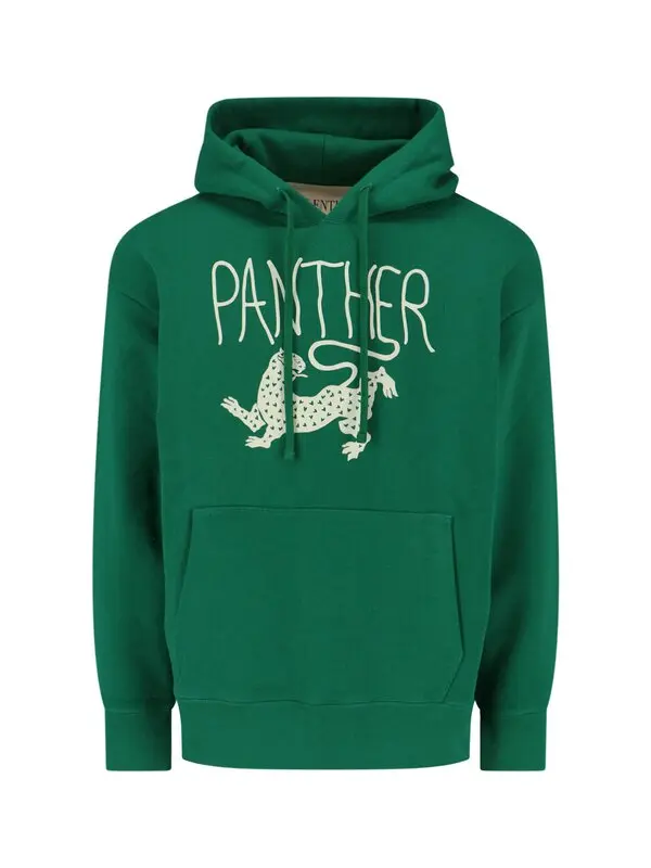 Valentino Garavani Panther Print Cotton Hoodie - Green
