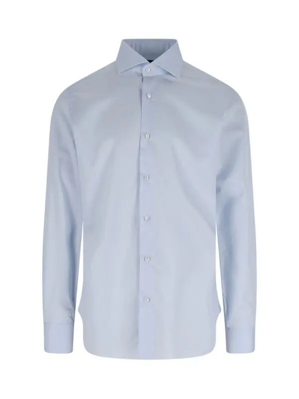 BARBA NAPOLI Solid Dress Shirt - Blue