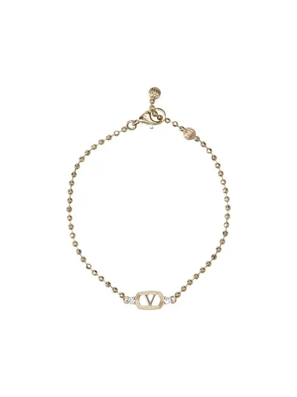 Valentino Garavani Brass Logo Bracelet With Crystal Embellishments - Gold