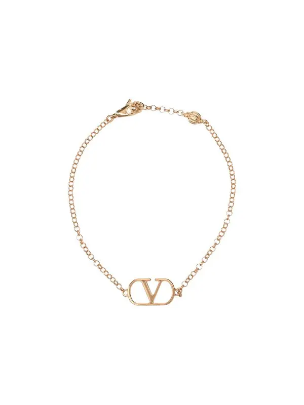 Valentino Garavani Brass Logo Bracelet With Crystal Embellishments - Gold