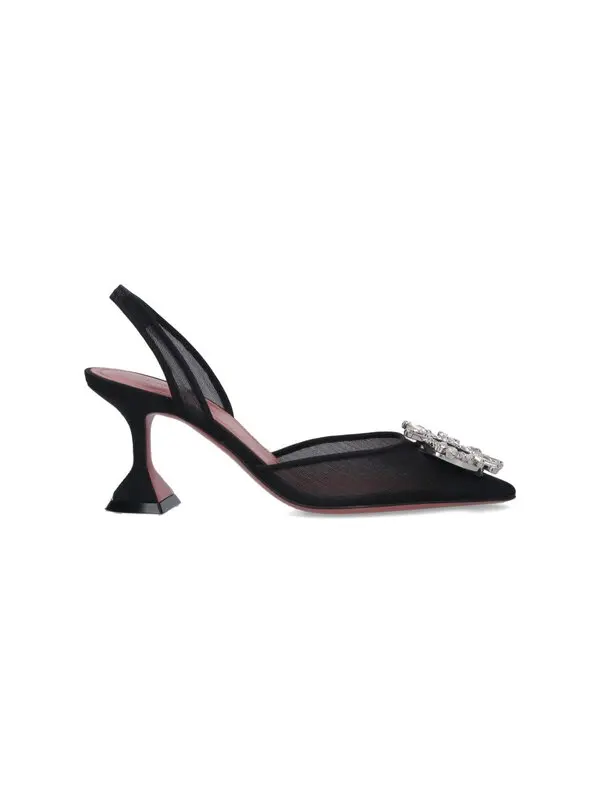 Amina Muaddi Mesh Pointed-toe Slingback Heels With Crystal Detail