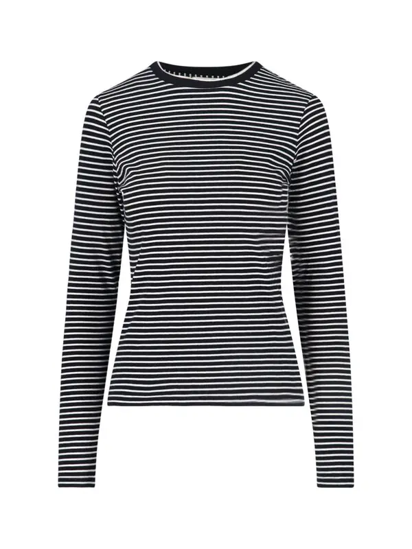 NILI LOTAN Cotton Striped Long Sleeve Tee - Black