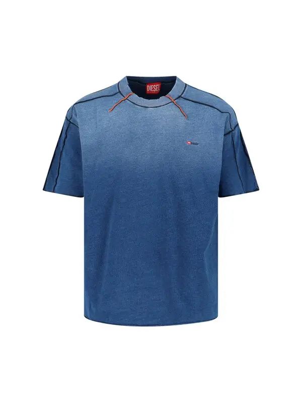 DIESEL® Cotton T-shirt With Stretch Rib Trim - Blue