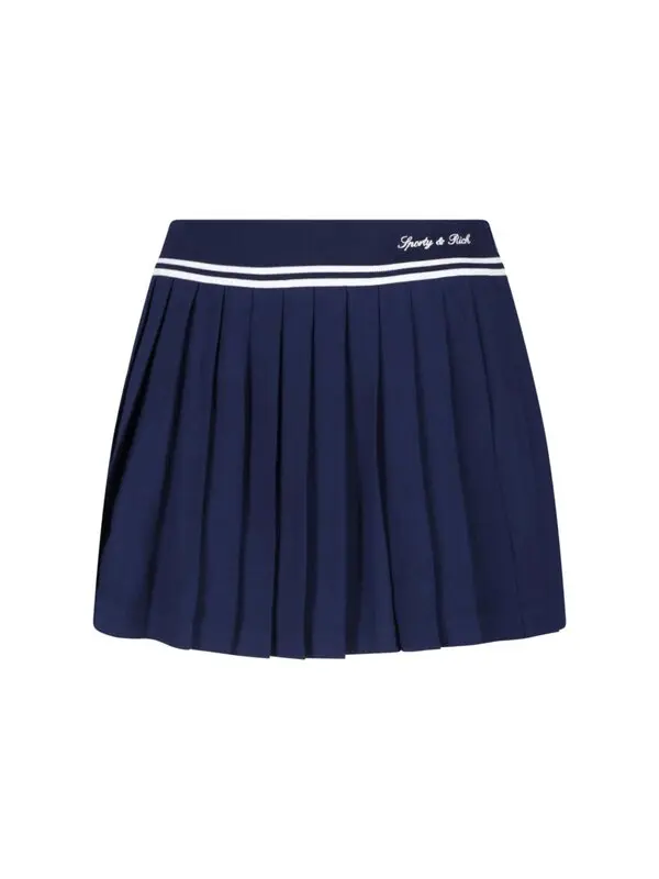 SPORTY & RICH Pleated Tennis Skirt With Embroidered Logo - Blue