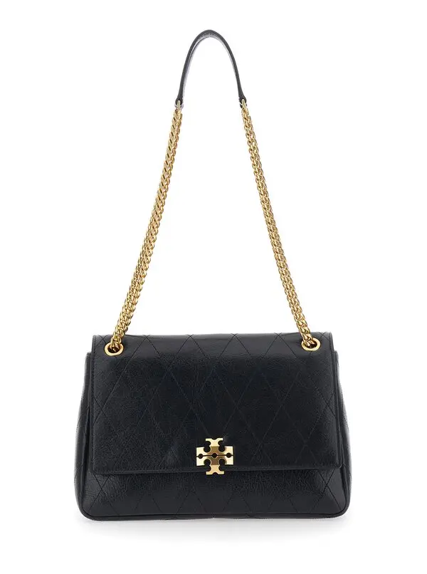 Tory Burch Monogrammed Cotton-leather Tote Bag - Black