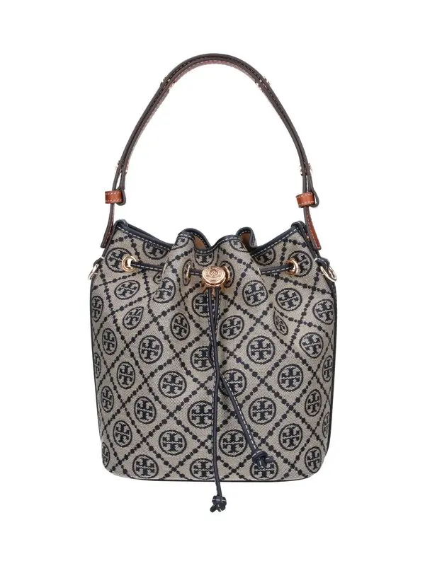 Tory Burch Monogram Drawstring Bucket Bag - Blue