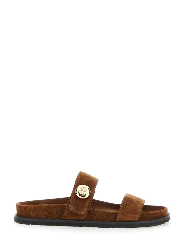 Tory Burch Suede Double Strap Slide Sandals - Brown