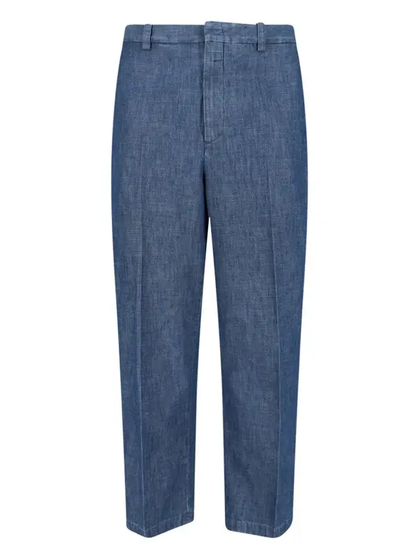 JIL SANDER 100% Cotton Tailored Trousers - Blue
