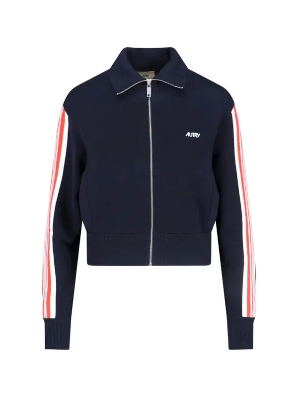 AUTRY Zip-up Track Jacket With Sporty Stripes - Blue