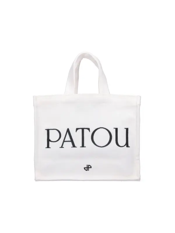 PATOU Logo Print Canvas Tote Bag - White