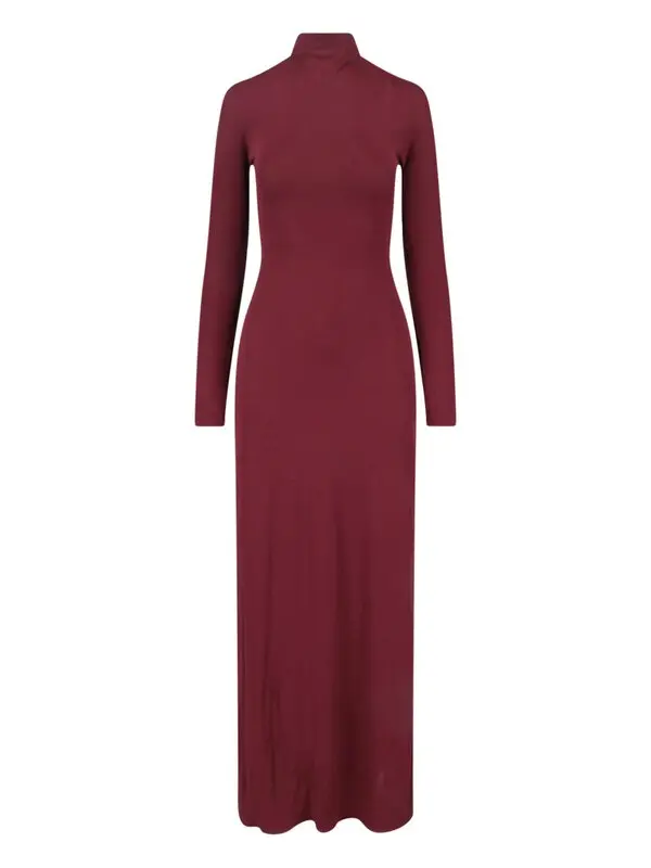 Alaïa Long Sleeve Turtleneck Maxi Dress - Red