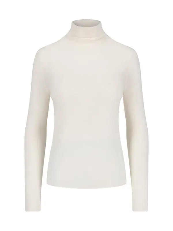 LISA YANG 100% Cashmere Ribbed Turtleneck Sweater - White