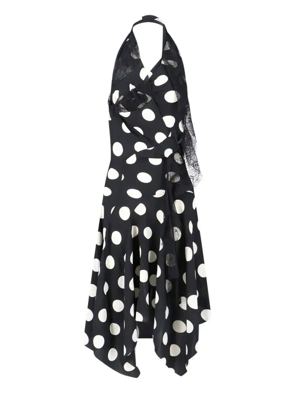 Junya Watanabe Polka Dot Halterneck Dress With Lace Trim - Black