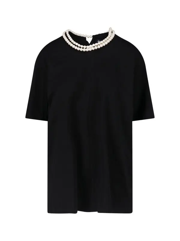 Junya Watanabe Cotton T-shirt With Pearl Embellishment - Black