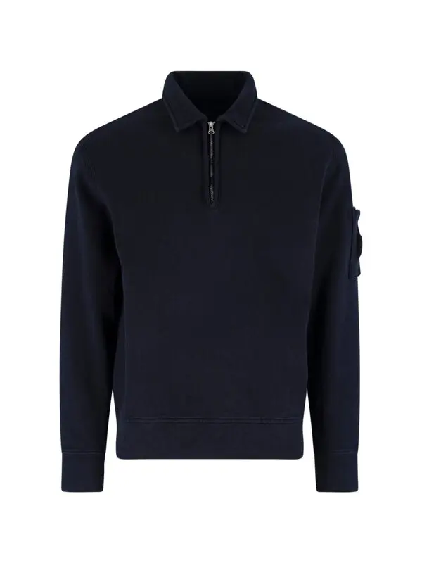 C.P. COMPANY Quarter Zip Sweatshirt With Collar - Blue