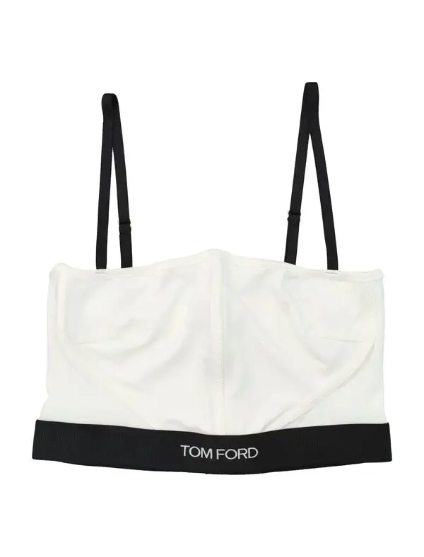 TOM FORD Mini Modal Top With Logo Jacquard Band - Bianco