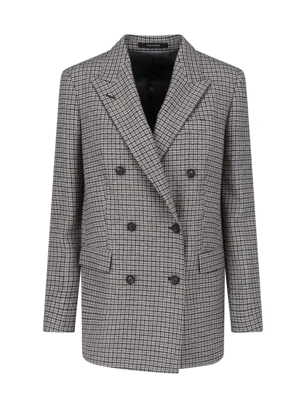 Tagliatore Double-breasted Linen-blend Stretch Jacket With Notch Lapel - Grey