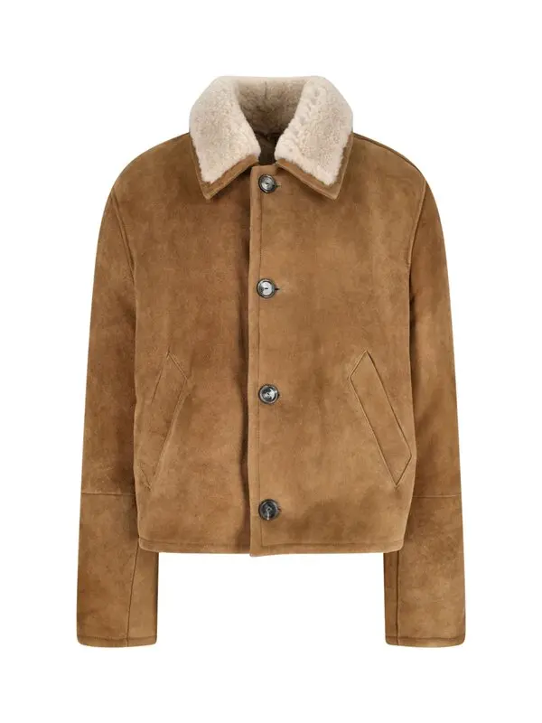 AMI Paris Shearling Collar Suede Jacket