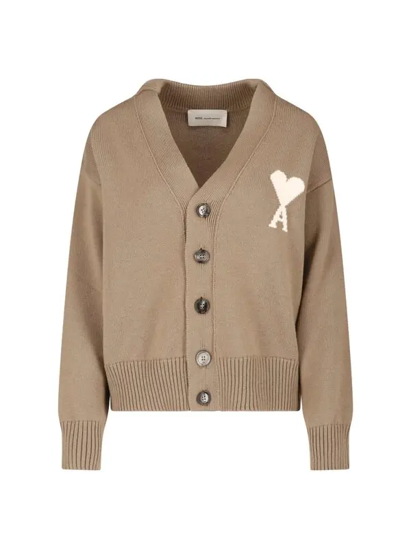 AMI Paris Logo V-neck Knit Cardigan