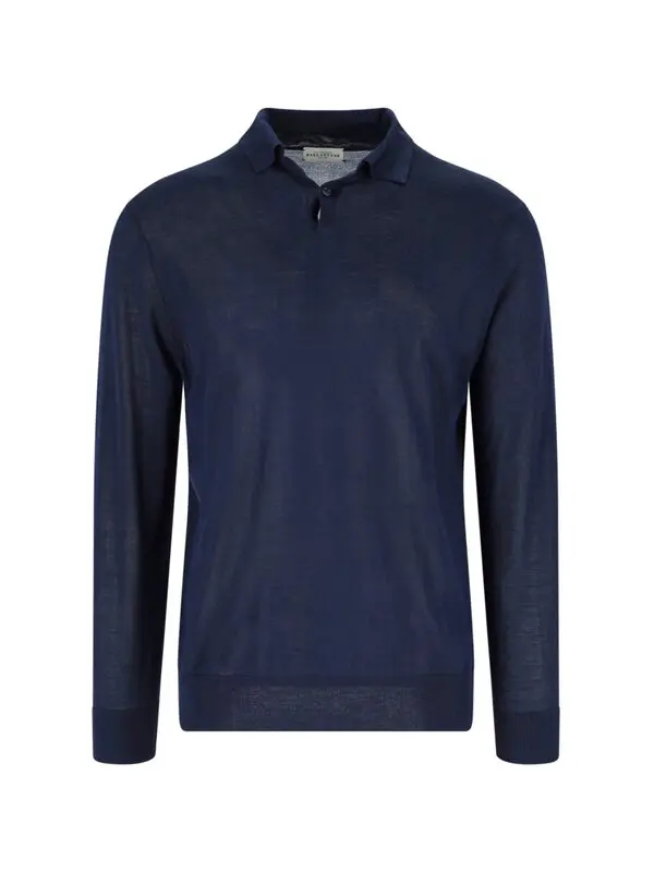 BALLANTYNE Silk-cashmere Blend Long Sleeve Polo - Blue