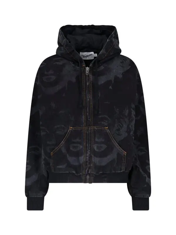 Vaquera 100% Cotton Oversized Printed Zip-up Jacket - Black