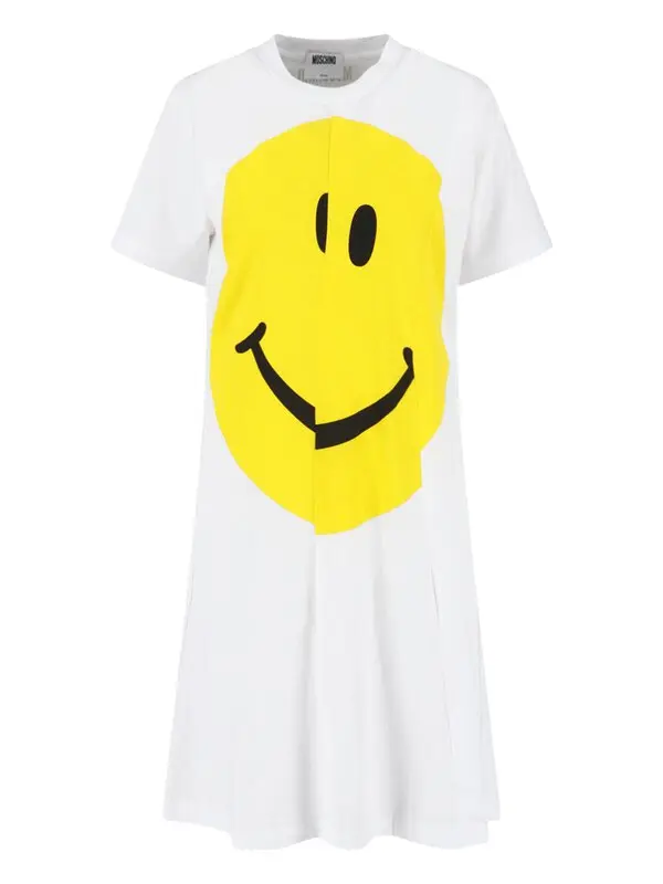 Moschino Graphic Smiley Face T-shirt Dress - White