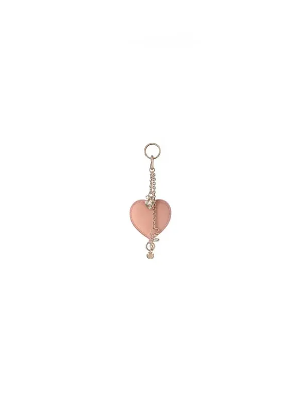Chloé Mini Heart Keychain With Leather And Brass Hardware - Beige