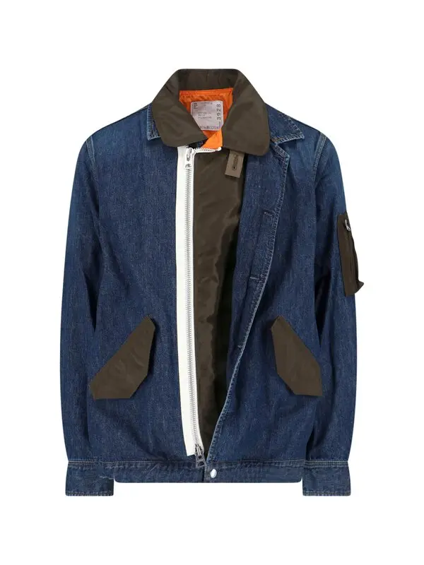 Sacai Mixed-material Bomber Jacket - Blue