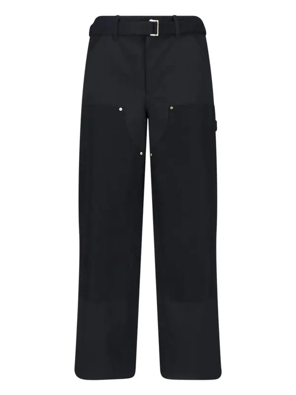 Sacai Wool-blend Tailored Trousers With Cotton Details - Black