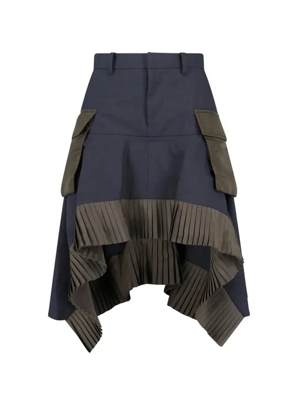 Sacai Wool-blend Skirt With Technical Details And Pleated Hem