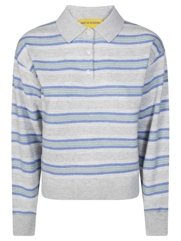 Guest In Residence Collegiate Stripe Cashmere Polo - Azzurro