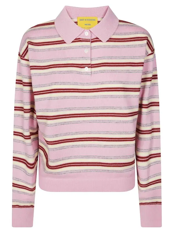 Guest In Residence Collegiate Stripe Cashmere Polo - Rosa